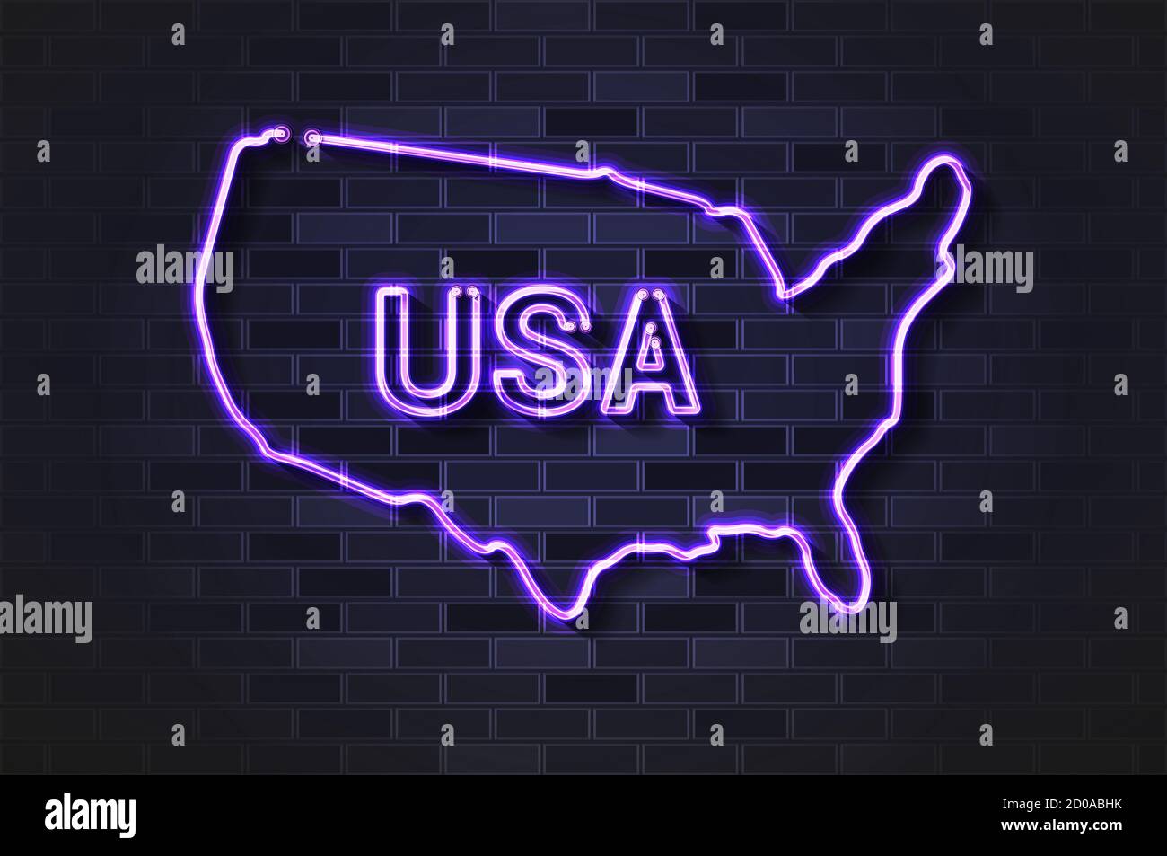United States of America map glowing neon lamp or glass tube. Realistic ...