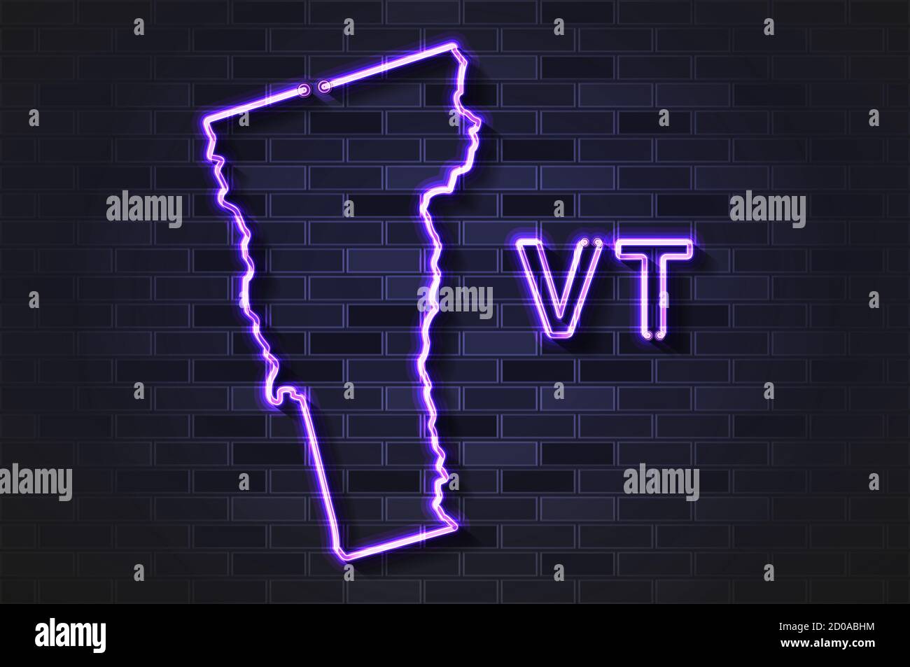 Vermont map glowing neon lamp or glass tube. Realistic illustration ...