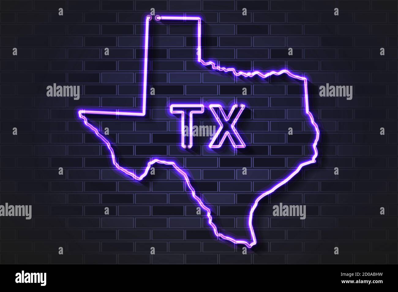 Texas map glowing neon lamp or glass tube. Realistic illustration ...