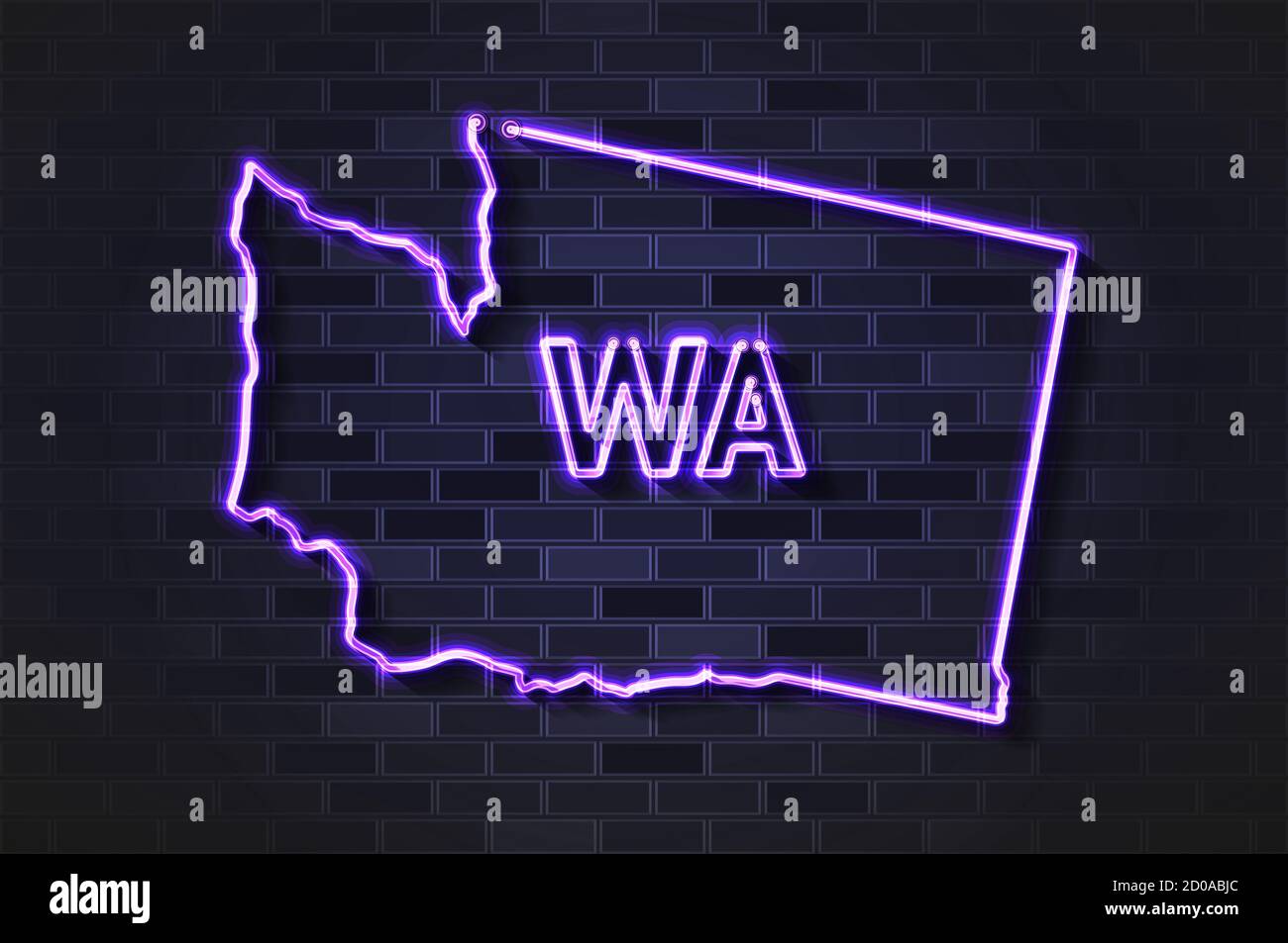 Washington map glowing neon lamp or glass tube. Realistic illustration ...