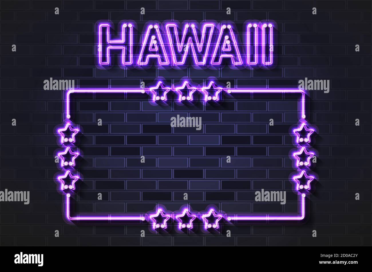 Hawaii US State glowing violet neon letters and starred frame ...