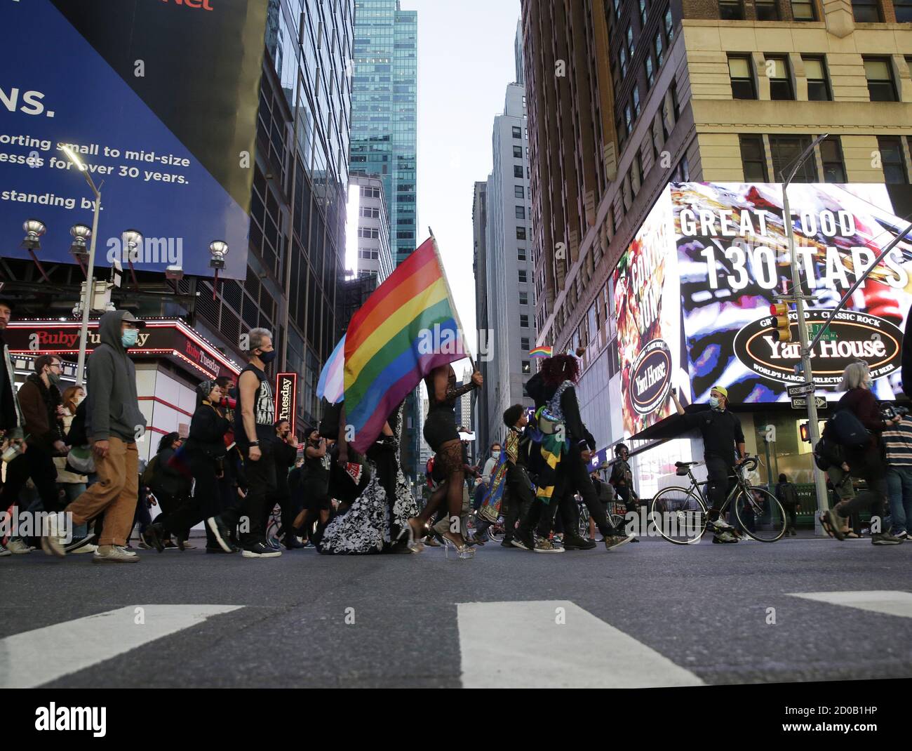 New York, United States. 02nd Oct, 2020. Protesters hold rainbow flags ...