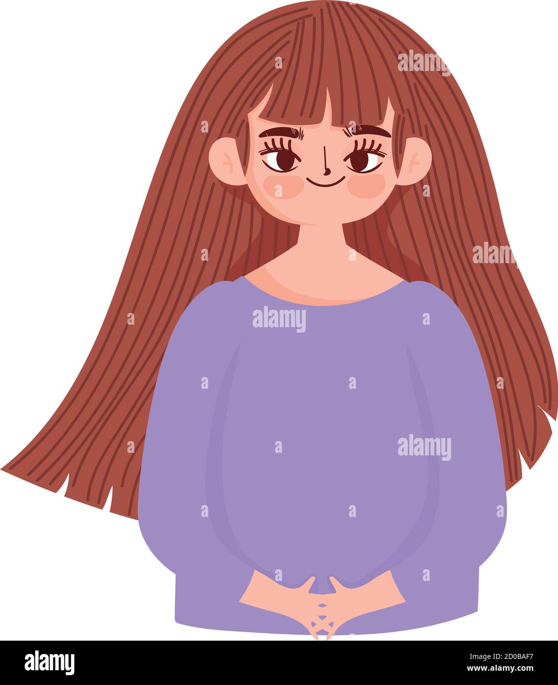 portrait cartoon girl brunette hair cartoon isolated icon style vector ...