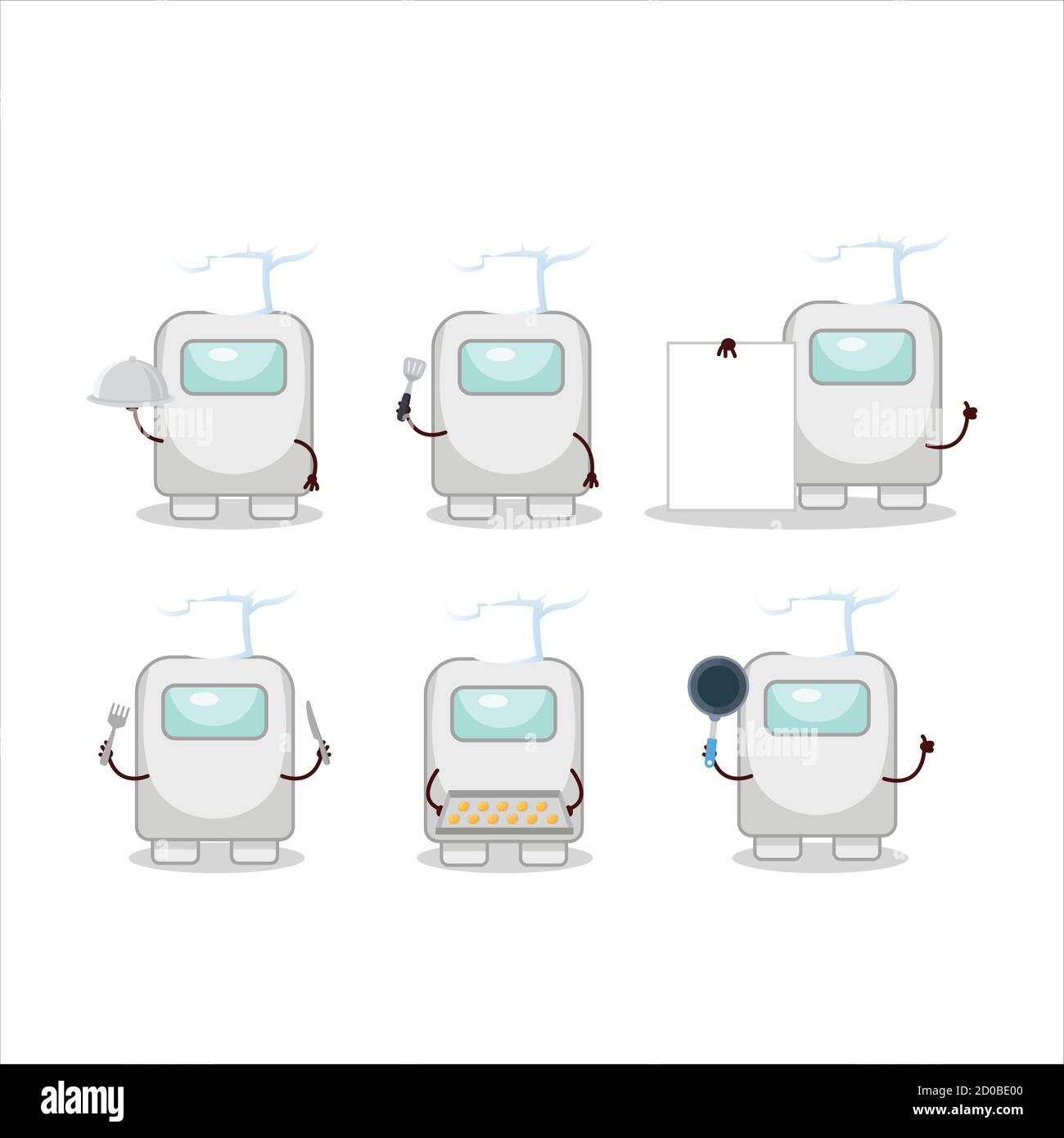 Cartoon character of among us white with various chef emoticons Stock ...