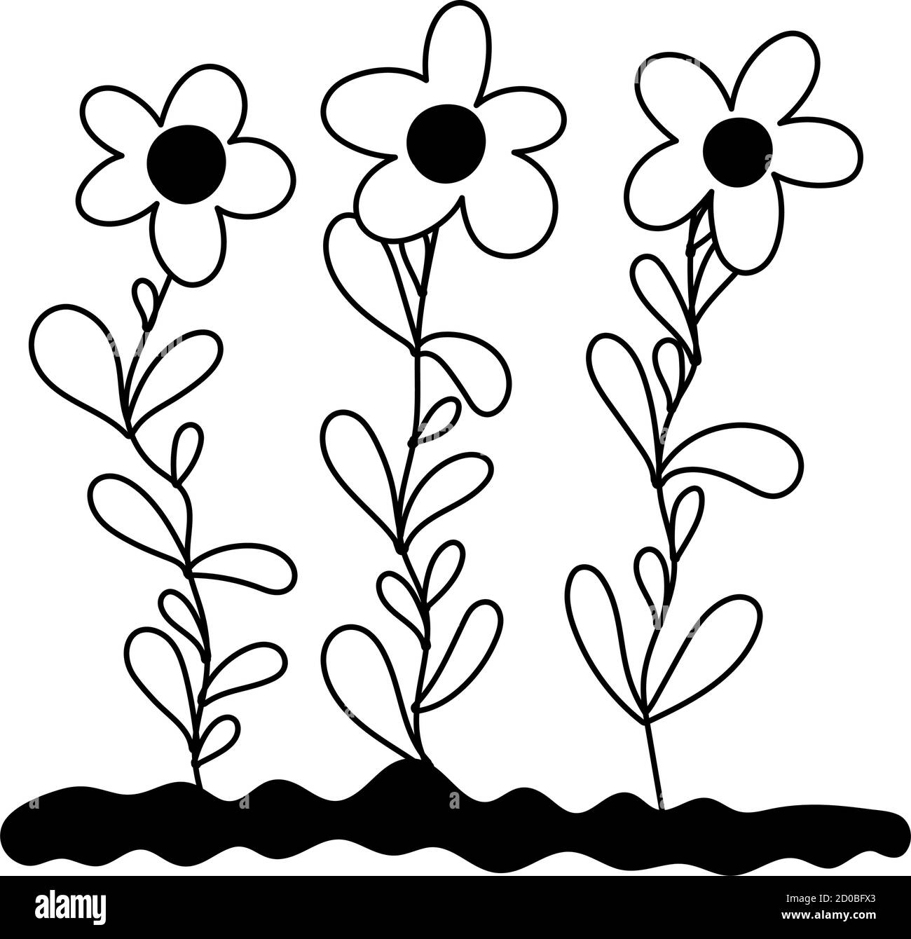 gardening, flowers planting in the ground isolated line icon style ...