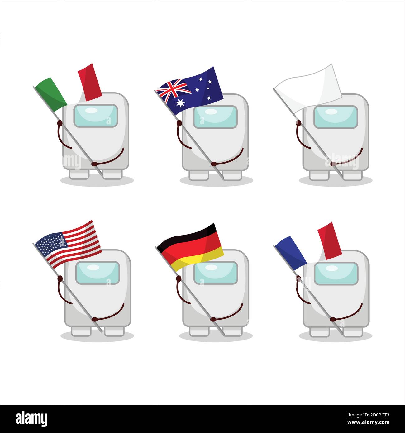 Among us white cartoon character bring the flags of various countries ...