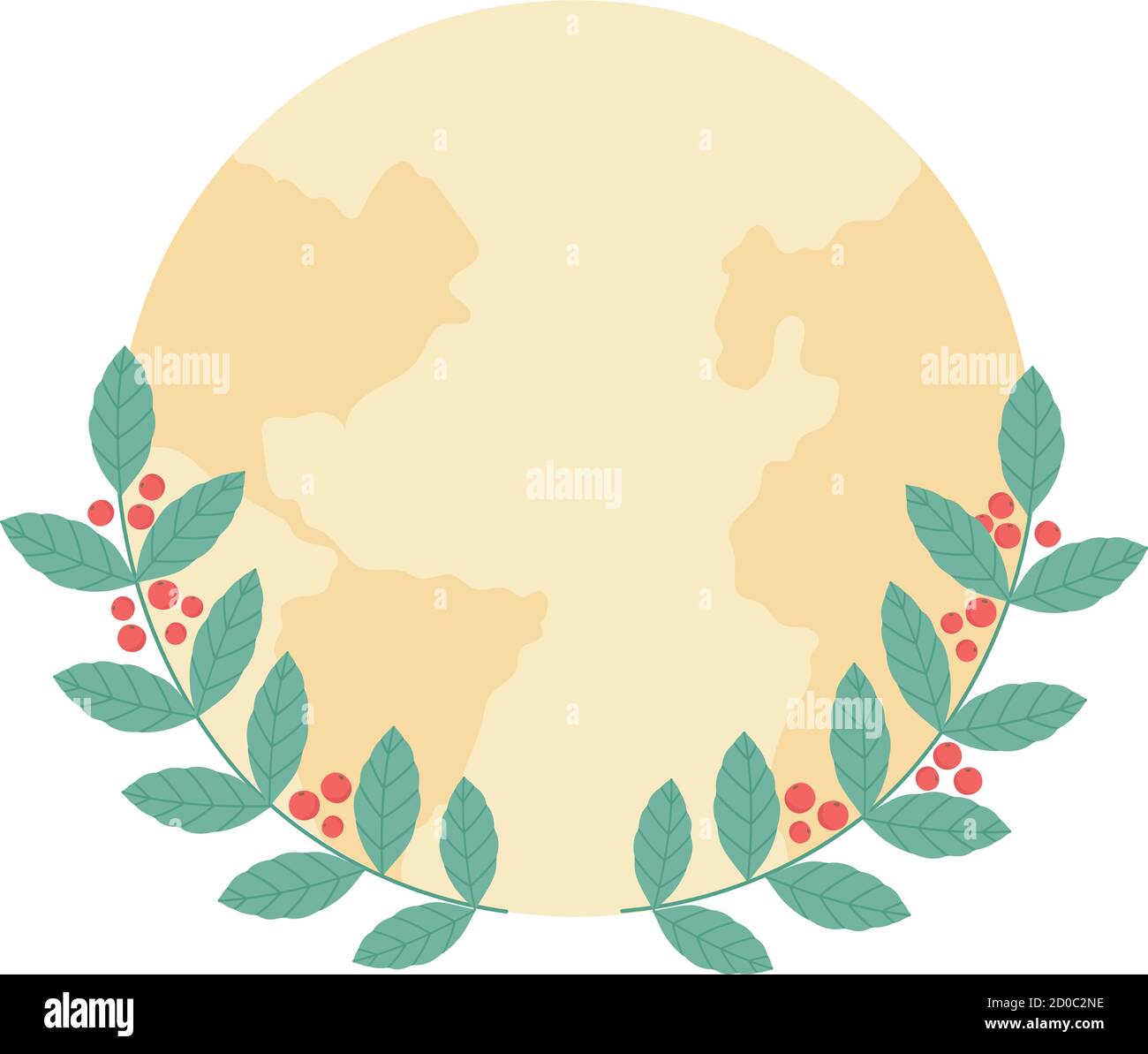coffee branch tree grains world map isolated icon style vector ...