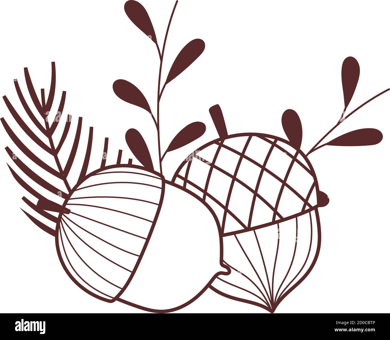happy thanksgiving day, acorn and pine cone celebration line style ...