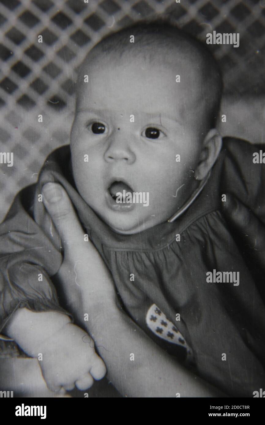 Fine 1970s vintage black and white photography of a super cute baby ...
