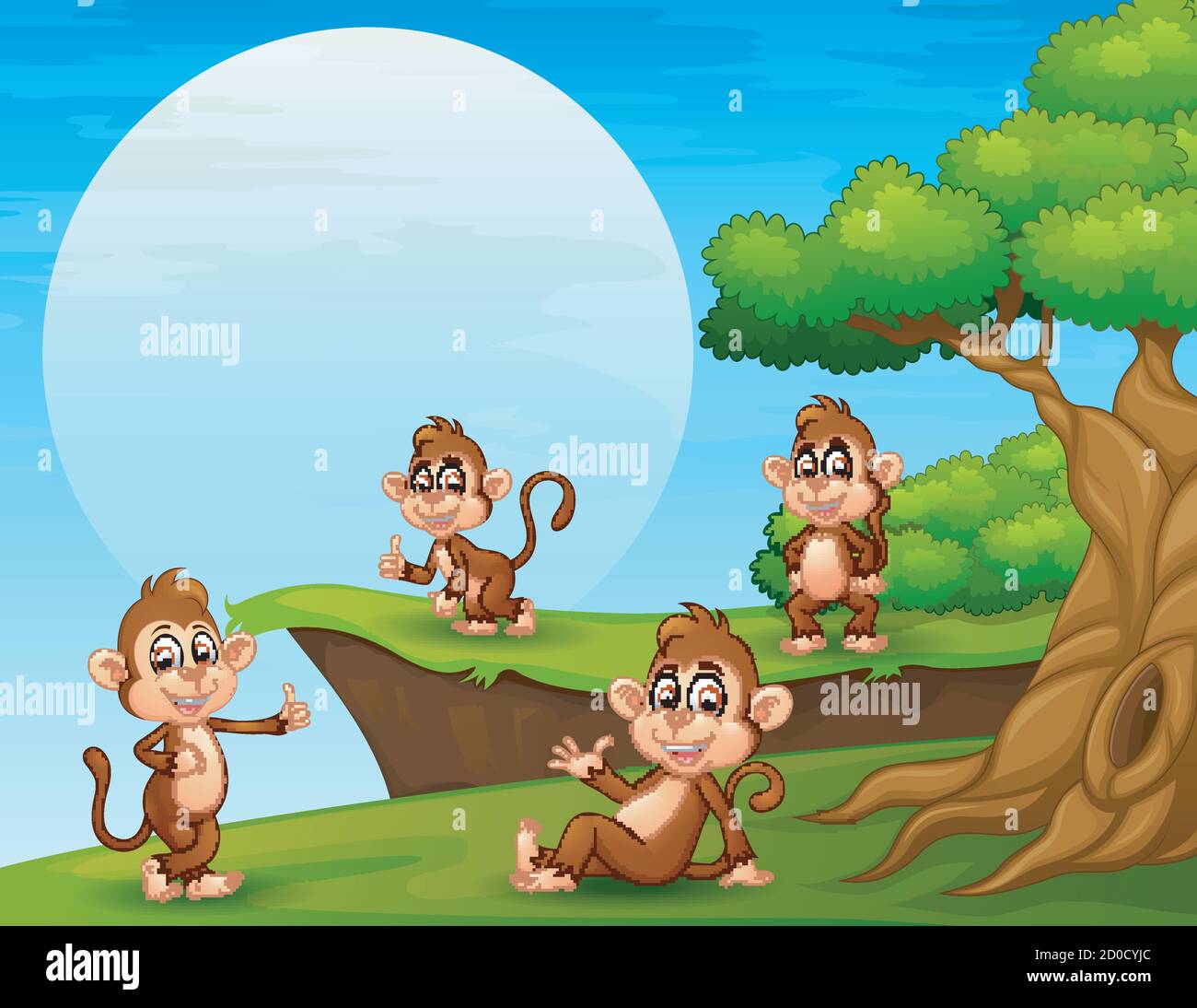 Cartoon monkeys playing near the cliff Stock Vector Image & Art - Alamy