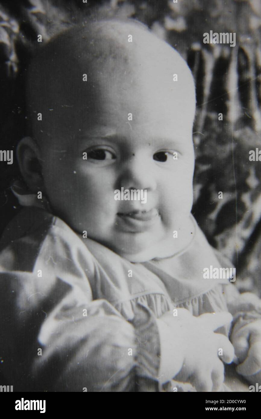 Fine 1970s vintage black and white photography of a super cute baby ...