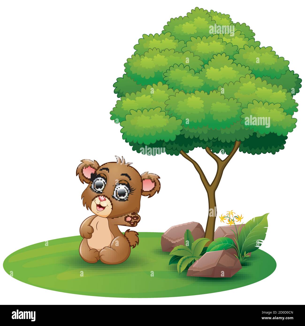 Vector illustration of Cartoon bear waving hand under a tree on a white ...
