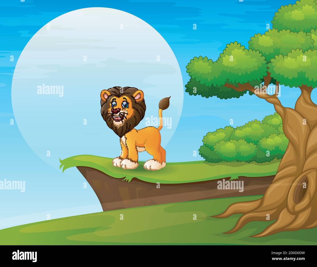 Vector illustration of Cartoon lion near the cliff Stock Vector Image ...