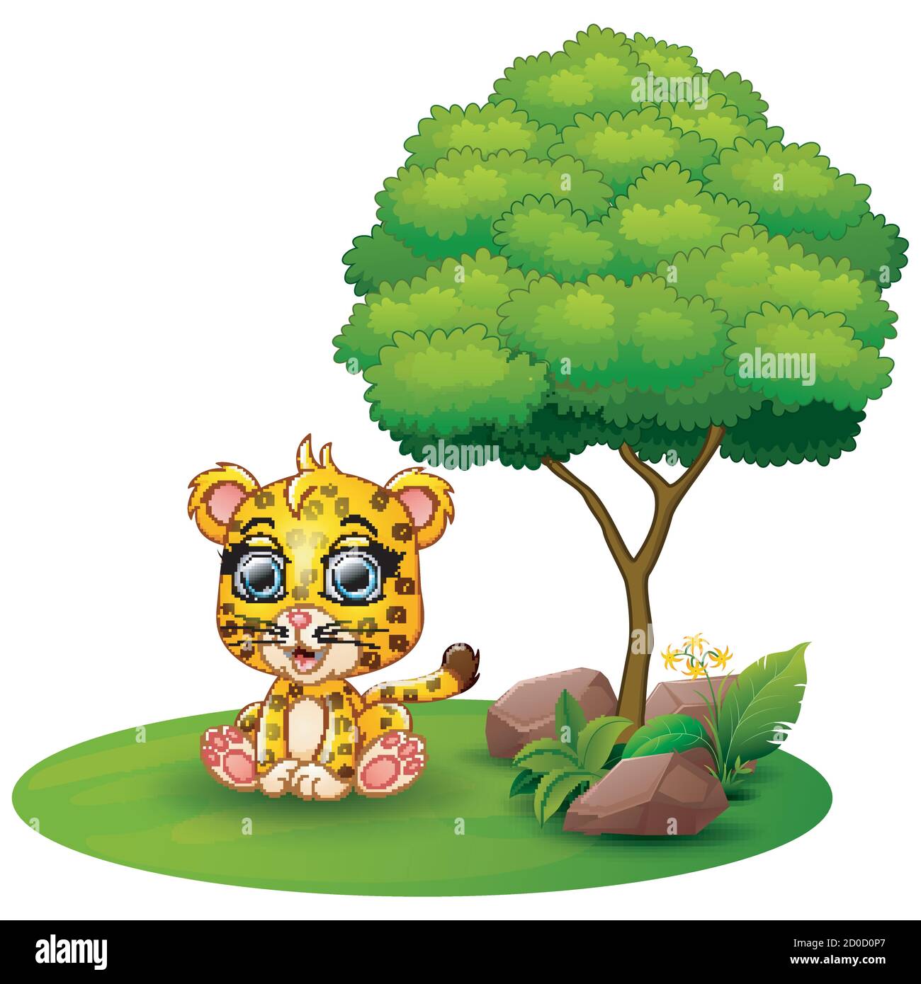 Cartoon cheetah sitting under a tree on a white background Stock Vector ...