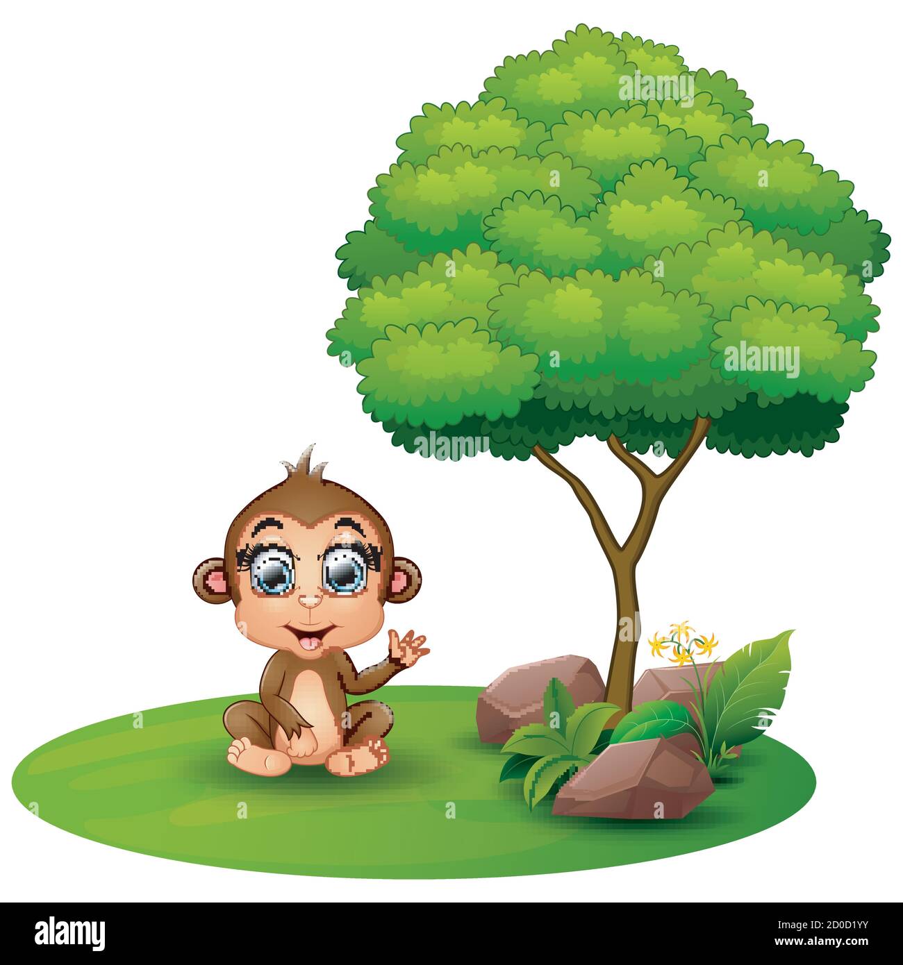 Cartoon monkey sitting under a tree on a white background Stock Vector ...