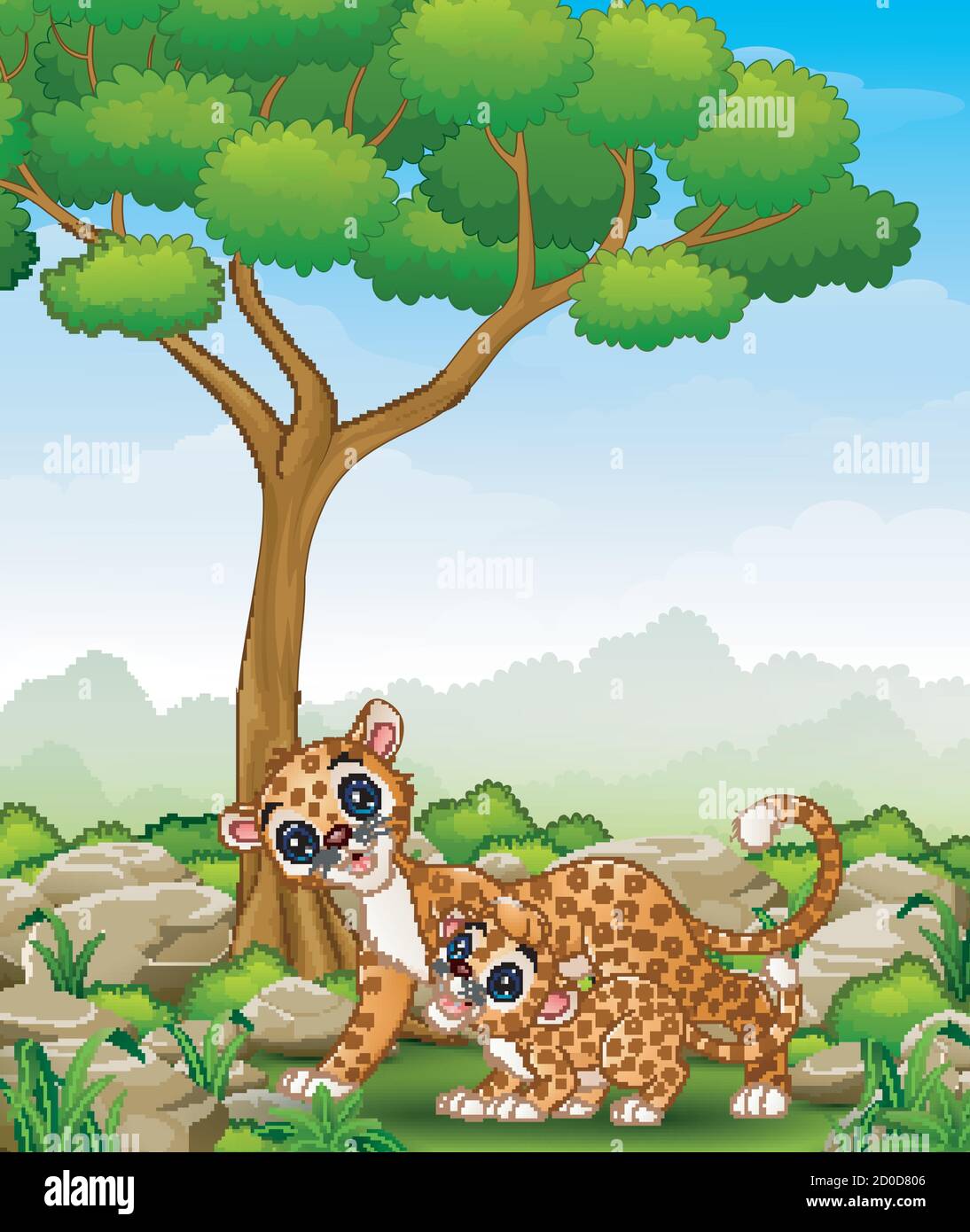Cartoon mother leopard and cub leopard in the jungle Stock Vector Image ...