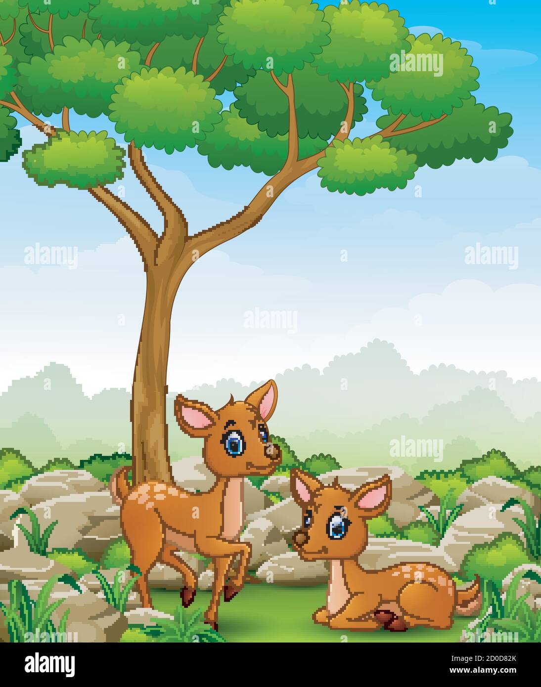 Vector illustration of Cartoon two deer in the jungle Stock Vector ...