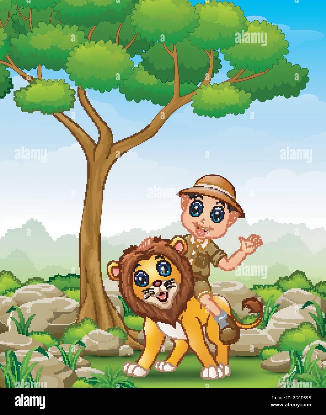 Vector illustration of Cartoon zoo keeper man in the jungle Stock ...