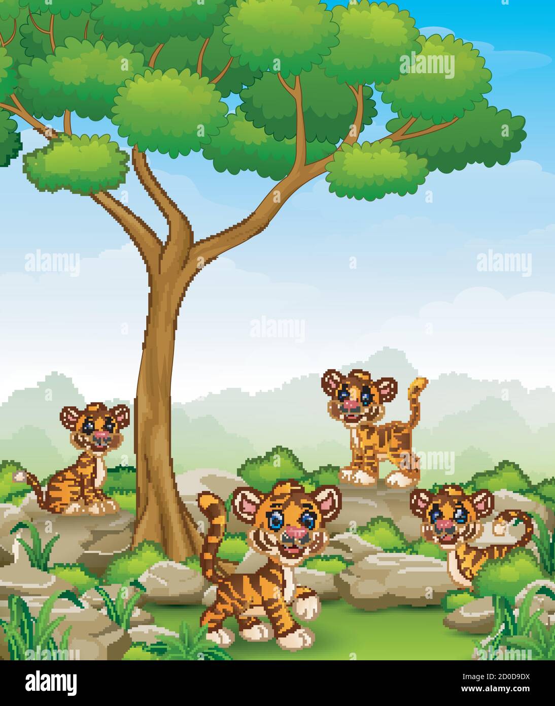 Cartoon tiger group in the jungle Stock Vector Image & Art - Alamy