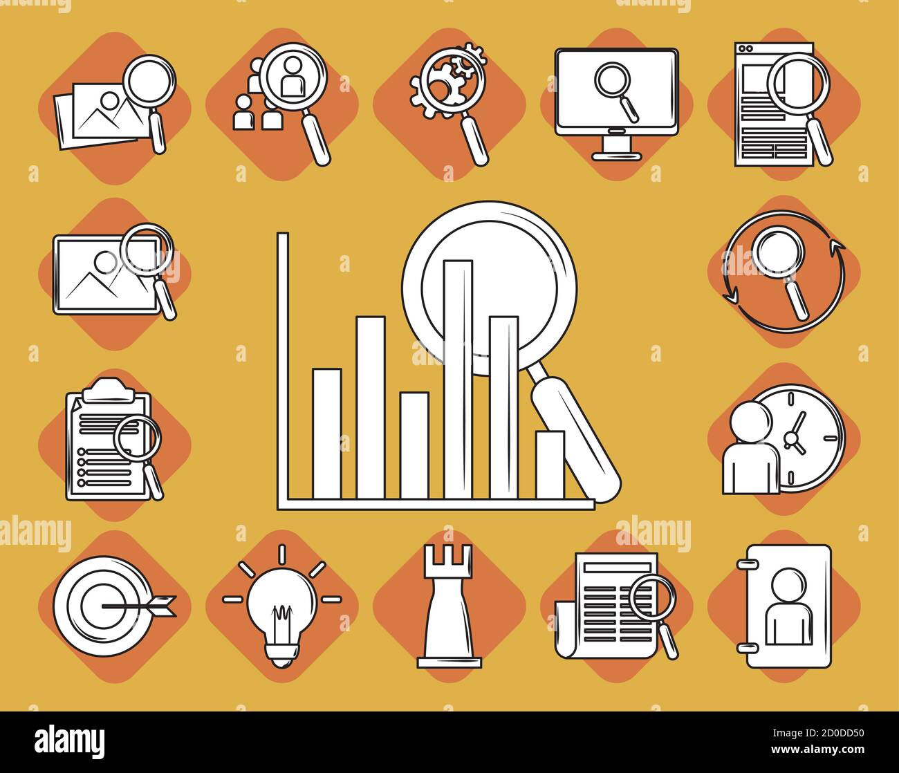 search icon, set icons thin line pictogram, diagram target document ...