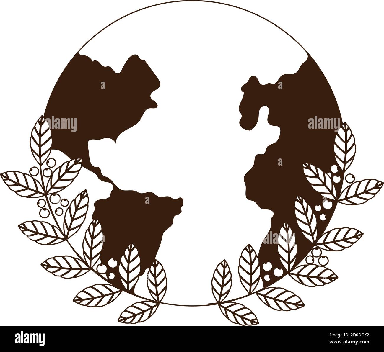 coffee branch tree grains world map line icon style vector illustration ...