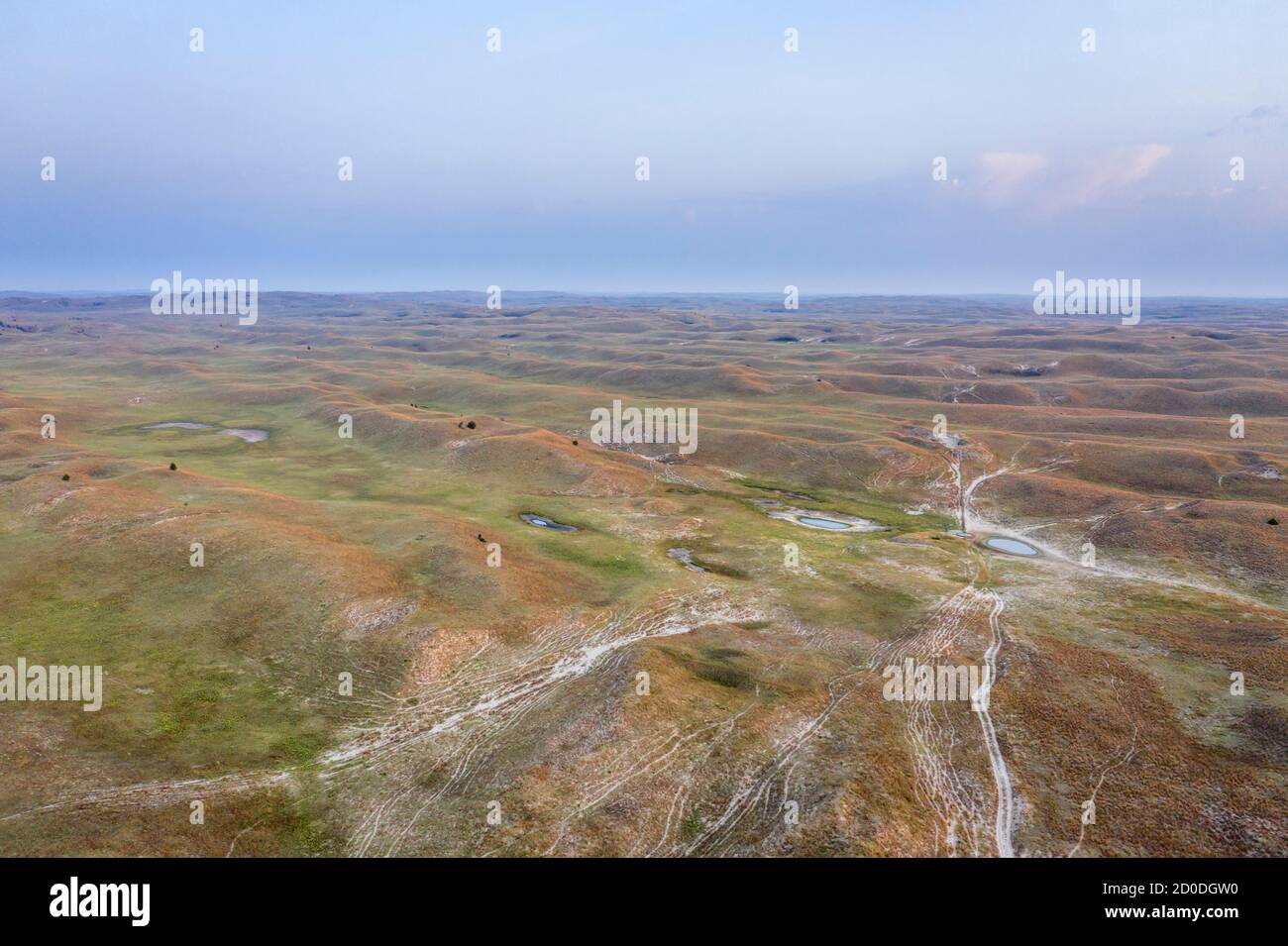 landscape of Nebraska Sandhills, early morning aerial view at Nebraska ...