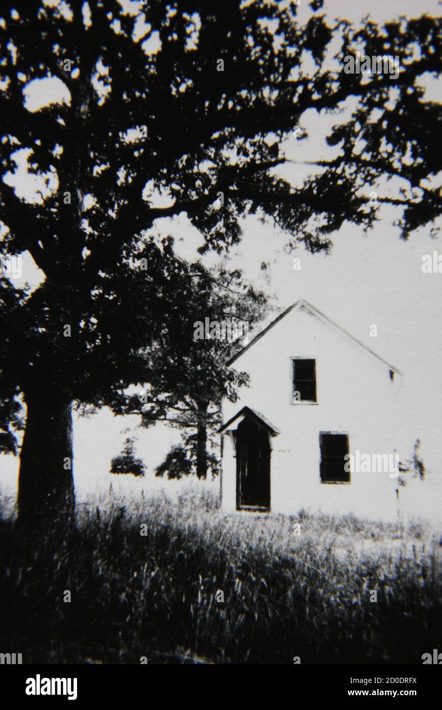 Fine 1970s vintage black and white photography of a remote farm house ...
