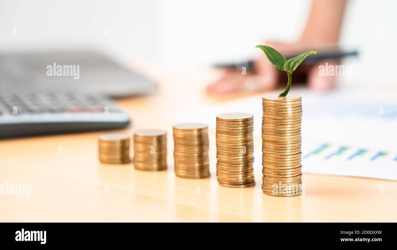 Saving money and investment concept, Business accountant woman stacking ...