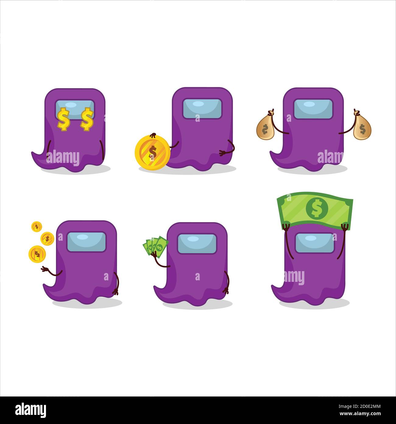 Ghost among us purple cartoon character with cute emoticon bring money ...