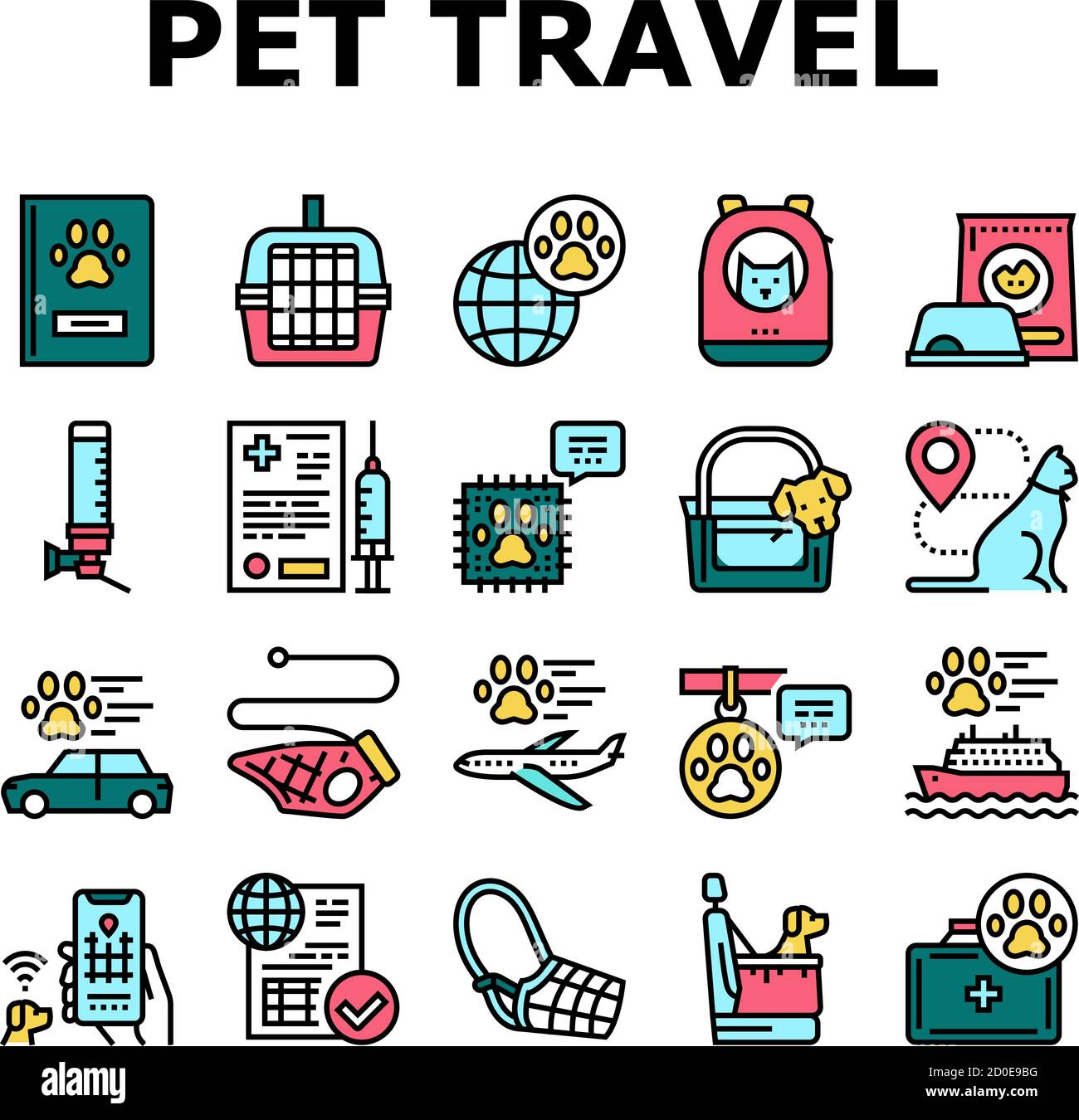 Pet Travel Equipment Collection Icons Set Vector Stock Vector Image ...