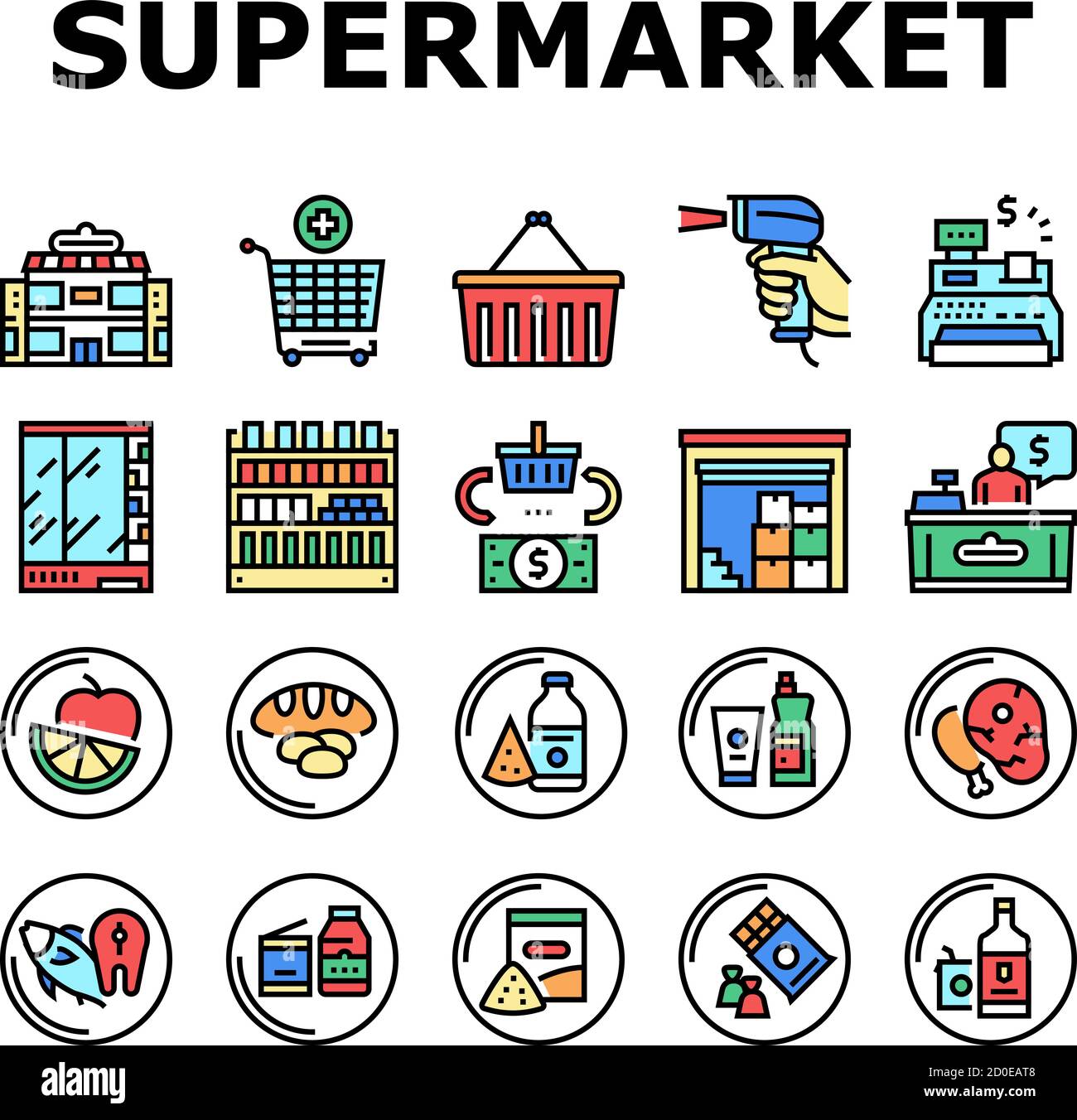 Supermarket Store Collection Icons Set Vector Illustrations Stock ...