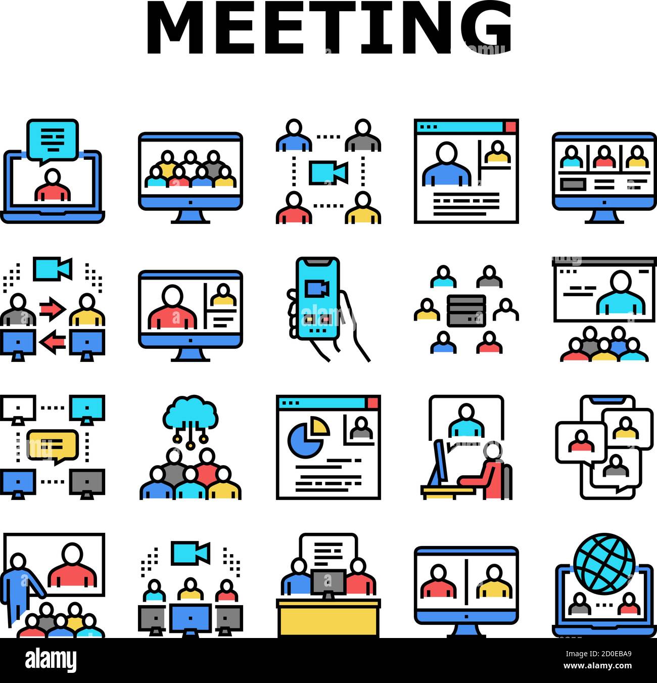 Online Video Meeting Collection Icons Set Vector Stock Vector Image ...
