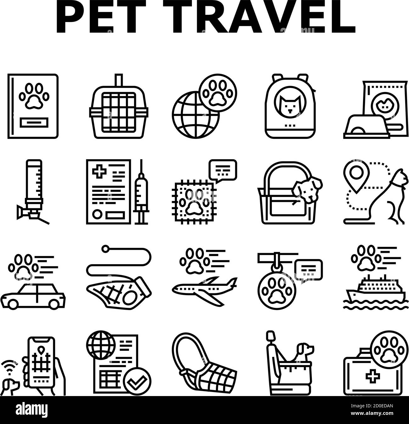 Pet Travel Equipment Collection Icons Set Vector Stock Vector Image ...