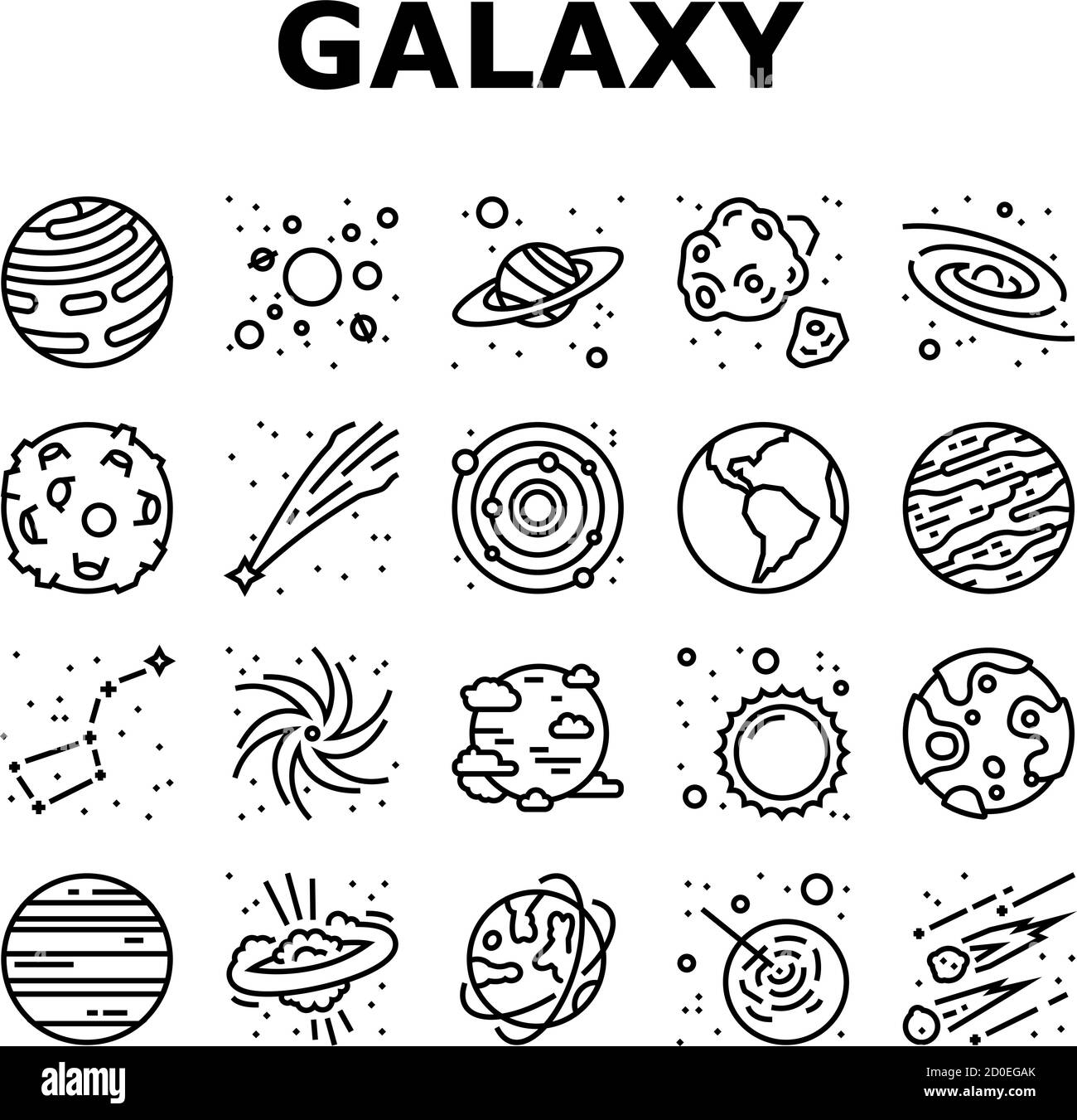 Galaxy System Space Collection Icons Set Vector Stock Vector Image ...