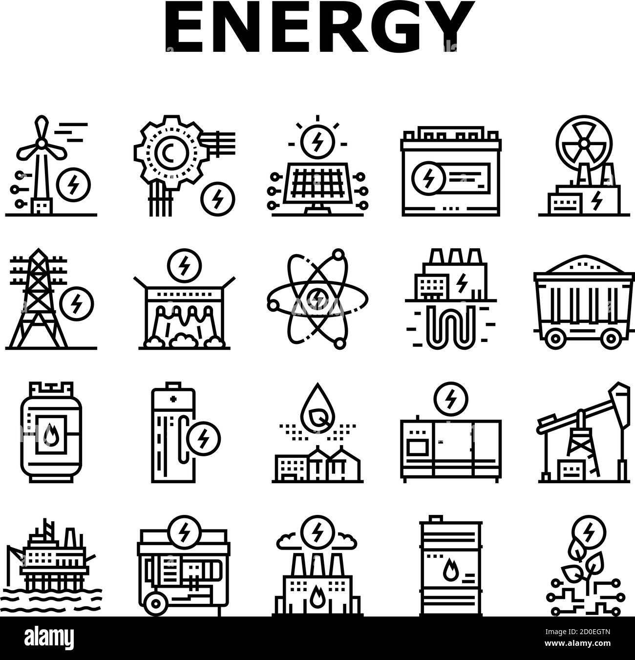 Energy Electricity And Fuel Power Icons Set Vector Stock Vector Image ...
