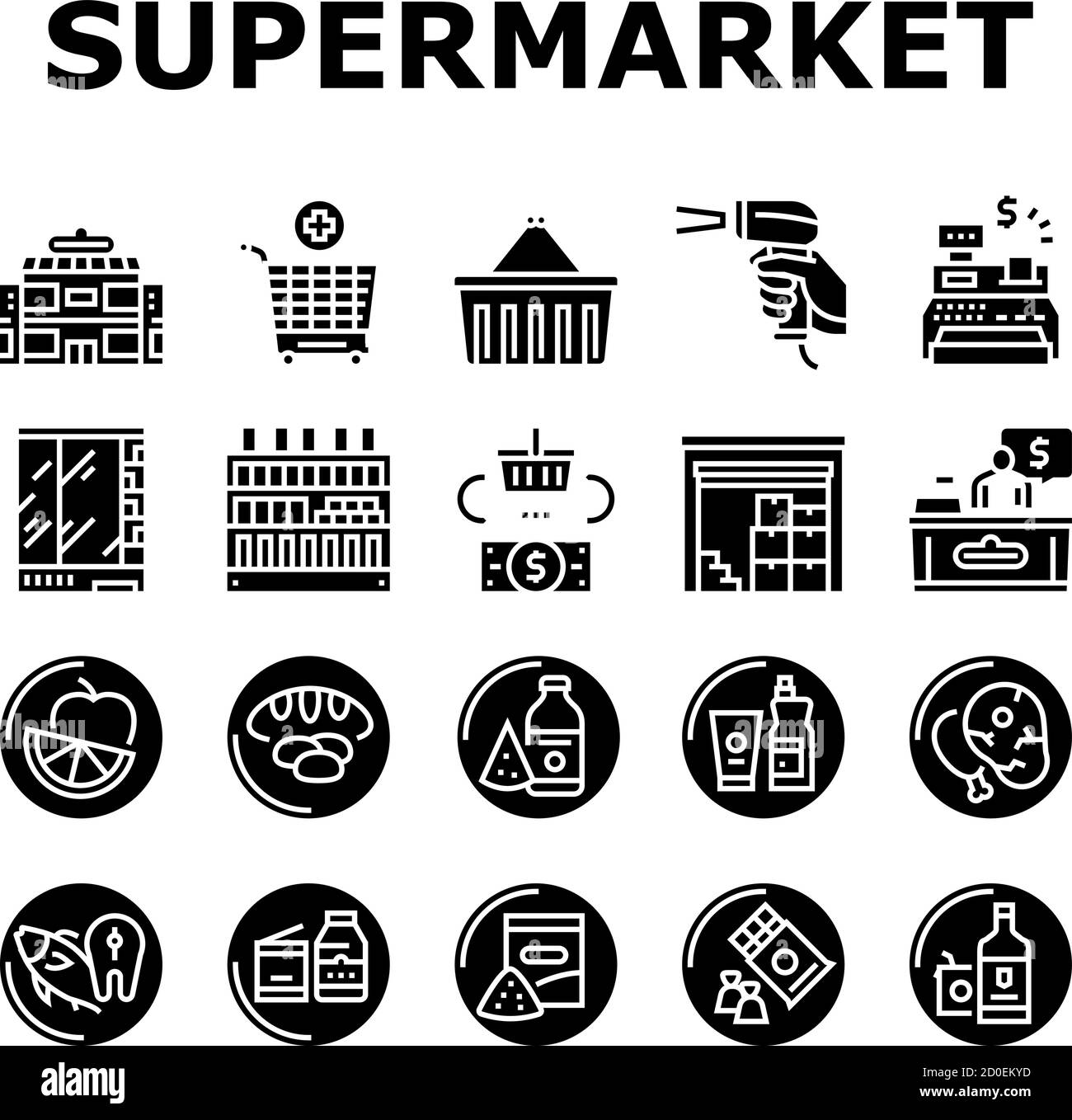 Supermarket Store Collection Icons Set Vector Illustrations Stock ...