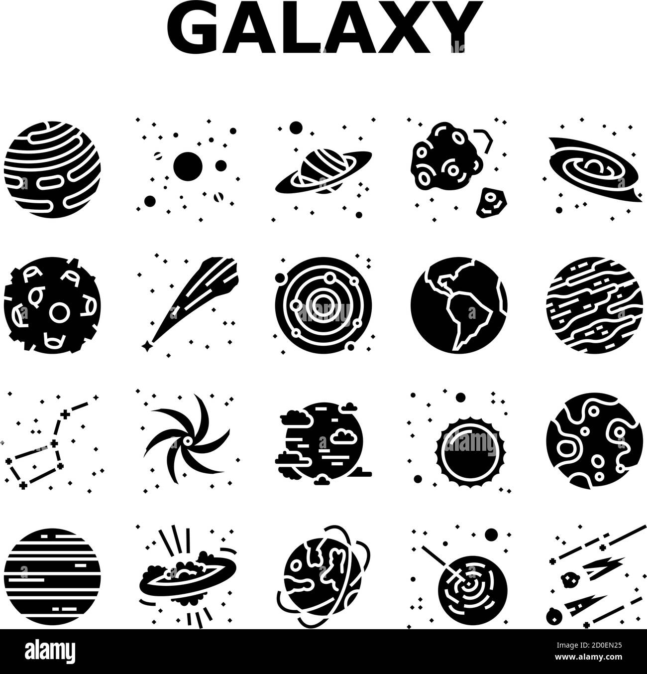 Galaxy System Space Collection Icons Set Vector Stock Vector Image ...