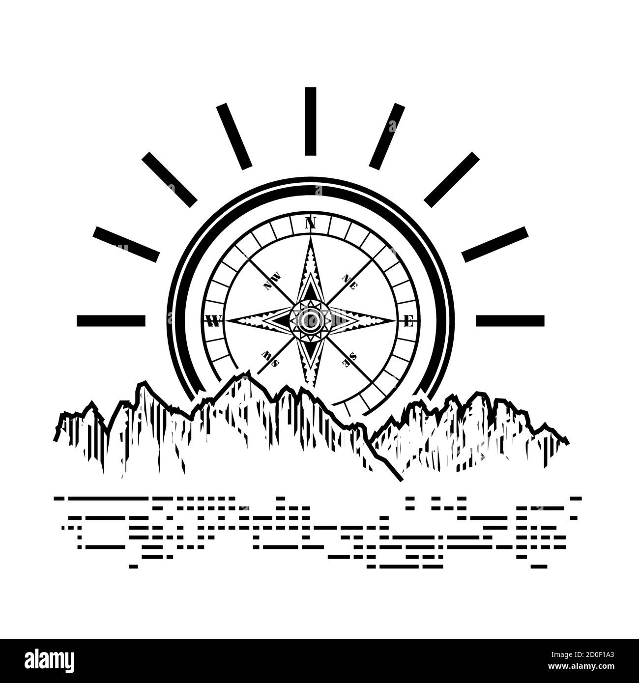 Compass shining over mountain look like sunrise that leading the way ...