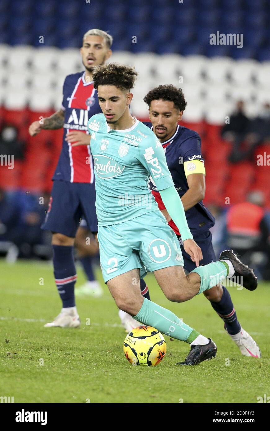 Rayan Ait Nouri of Angers, Marquinhos of PSG during the French ...