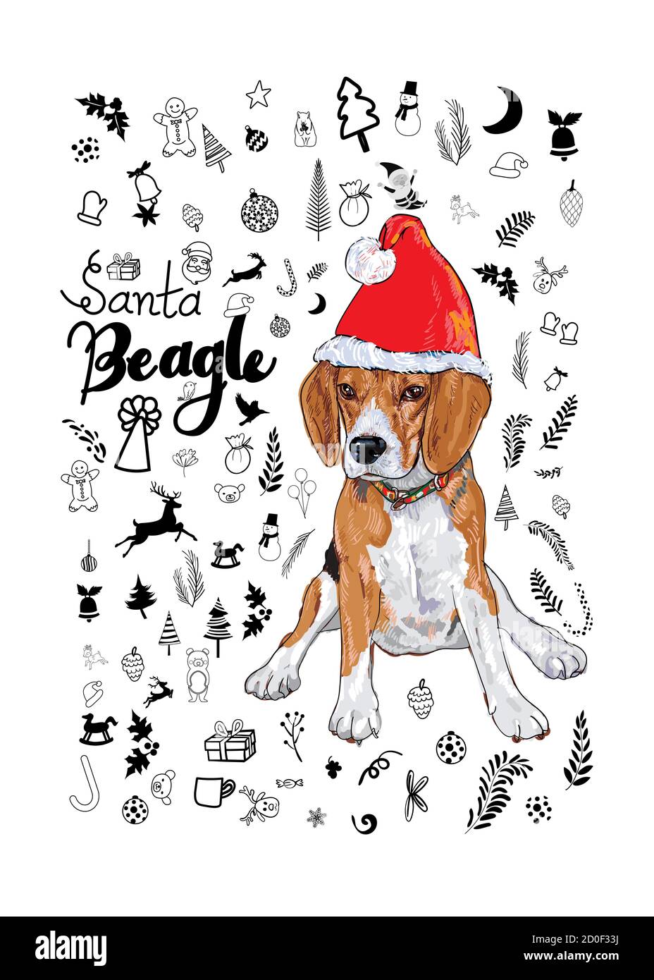 Beagle dog wear Santa's red hat with Santa Beagle lettering and ...