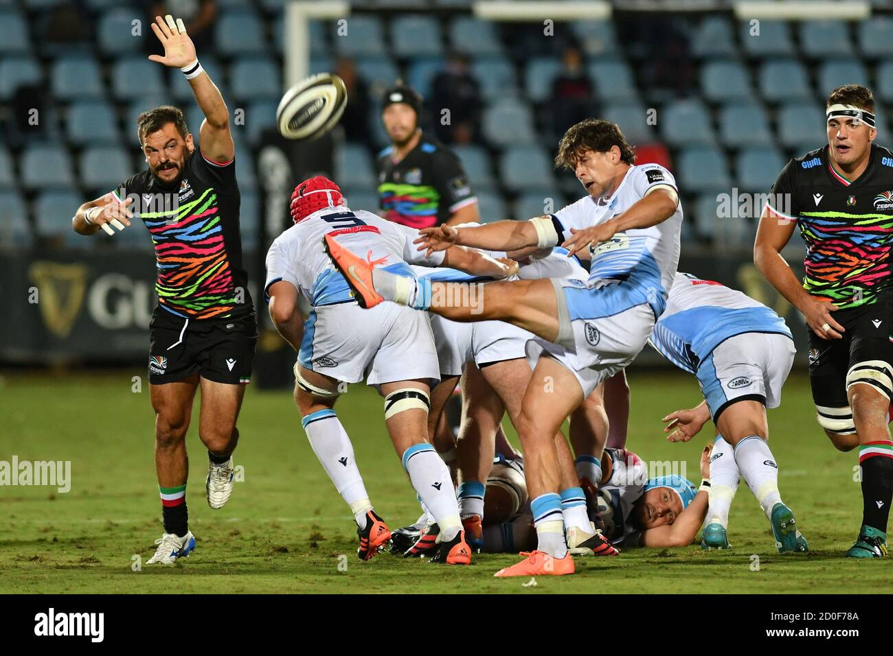 Parma, Italy. 02nd Oct, 2020. Lloyd Williams (Cardiff Blues) kicks the ...