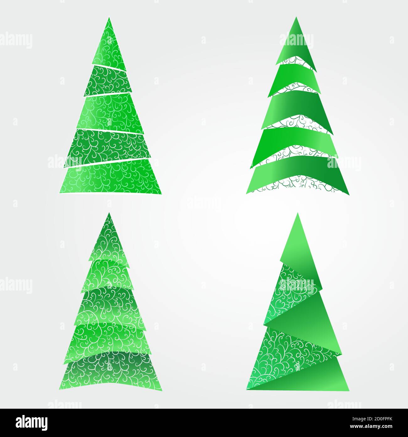 Vector set of stylized Christmas trees. In white and green colors Stock ...