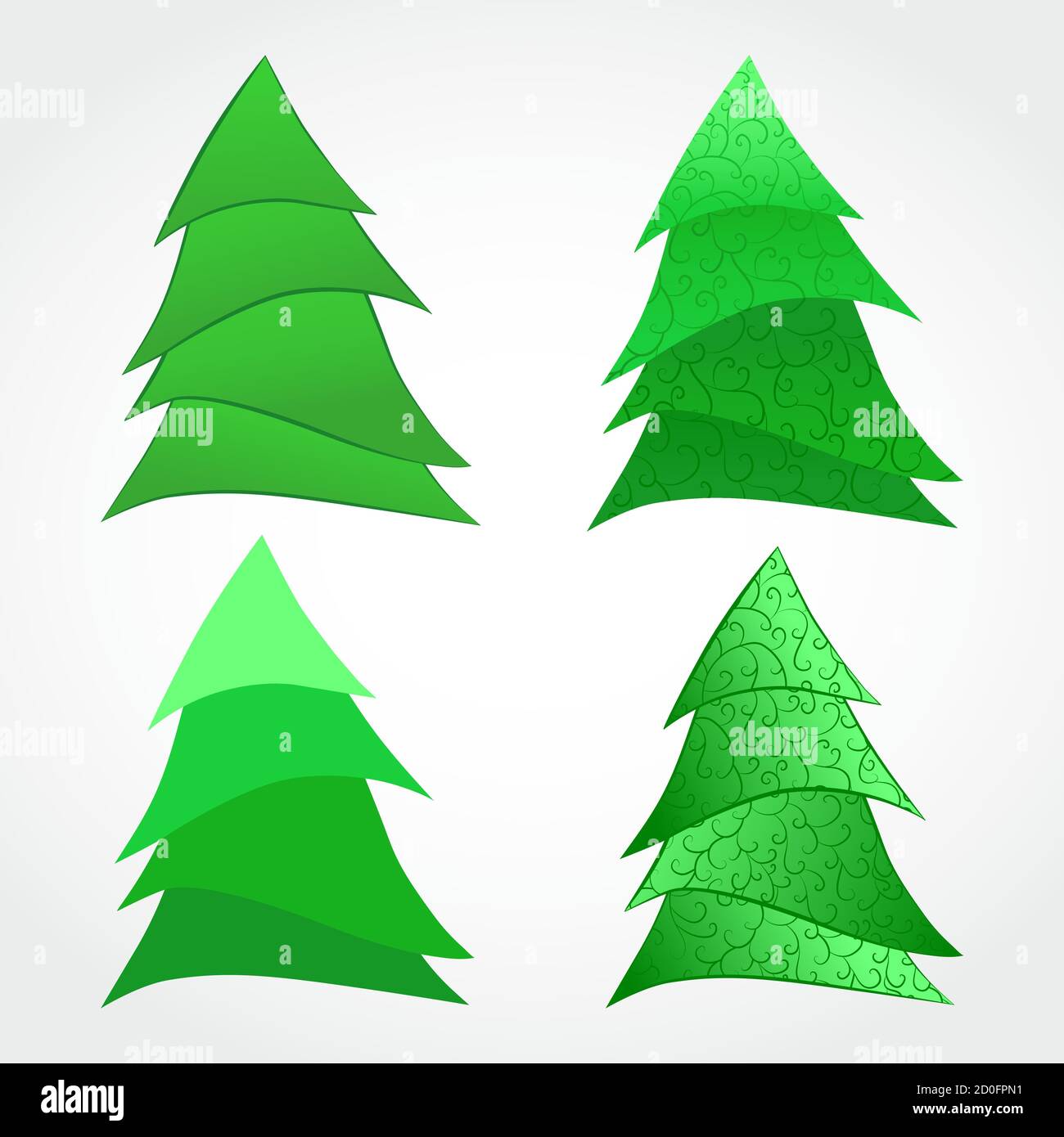 Vector set of stylized Christmas tree. Hand drawn illustration. In ...