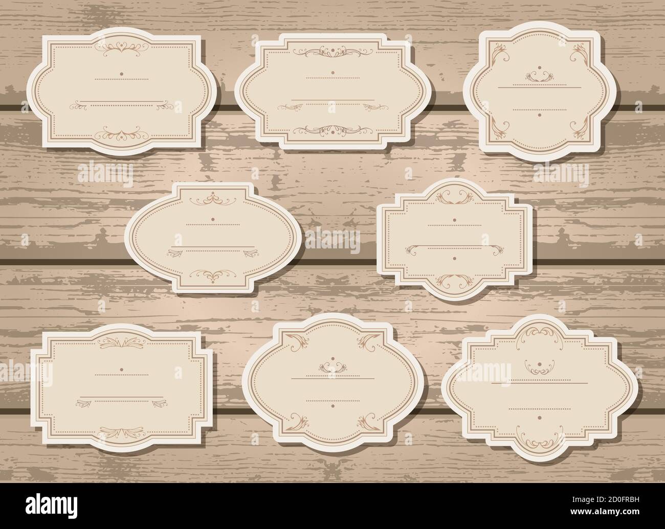 Vector set of labels and tags with frames and decorative elements. On ...