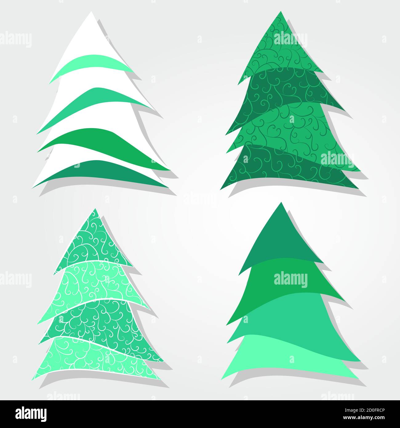 Vector set of stylized Christmas tree. In white and green colors Stock ...