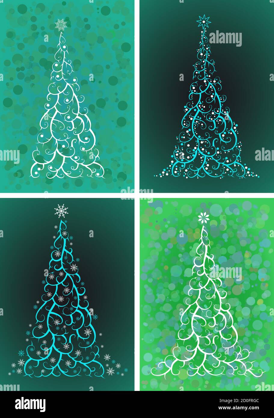 Vector set of stylized Christmas tree. Hand drawn illustration. In ...