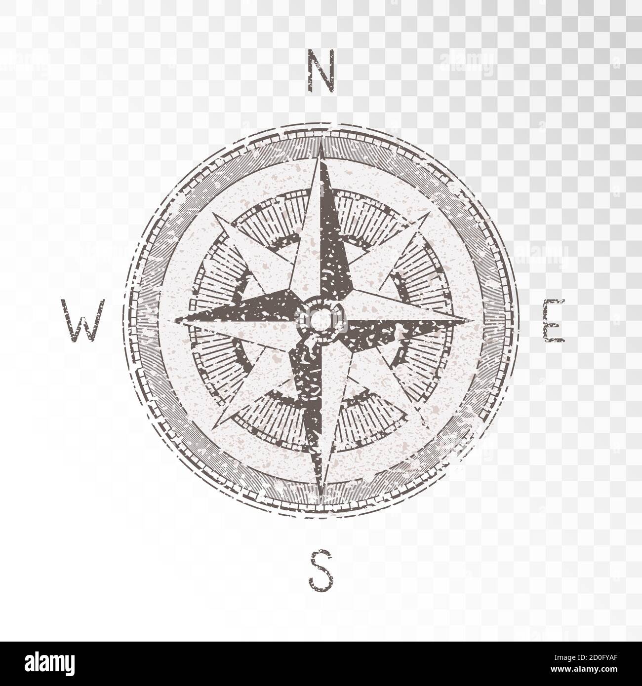 Vector illustration with a vintage textured compass or wind rose and ...
