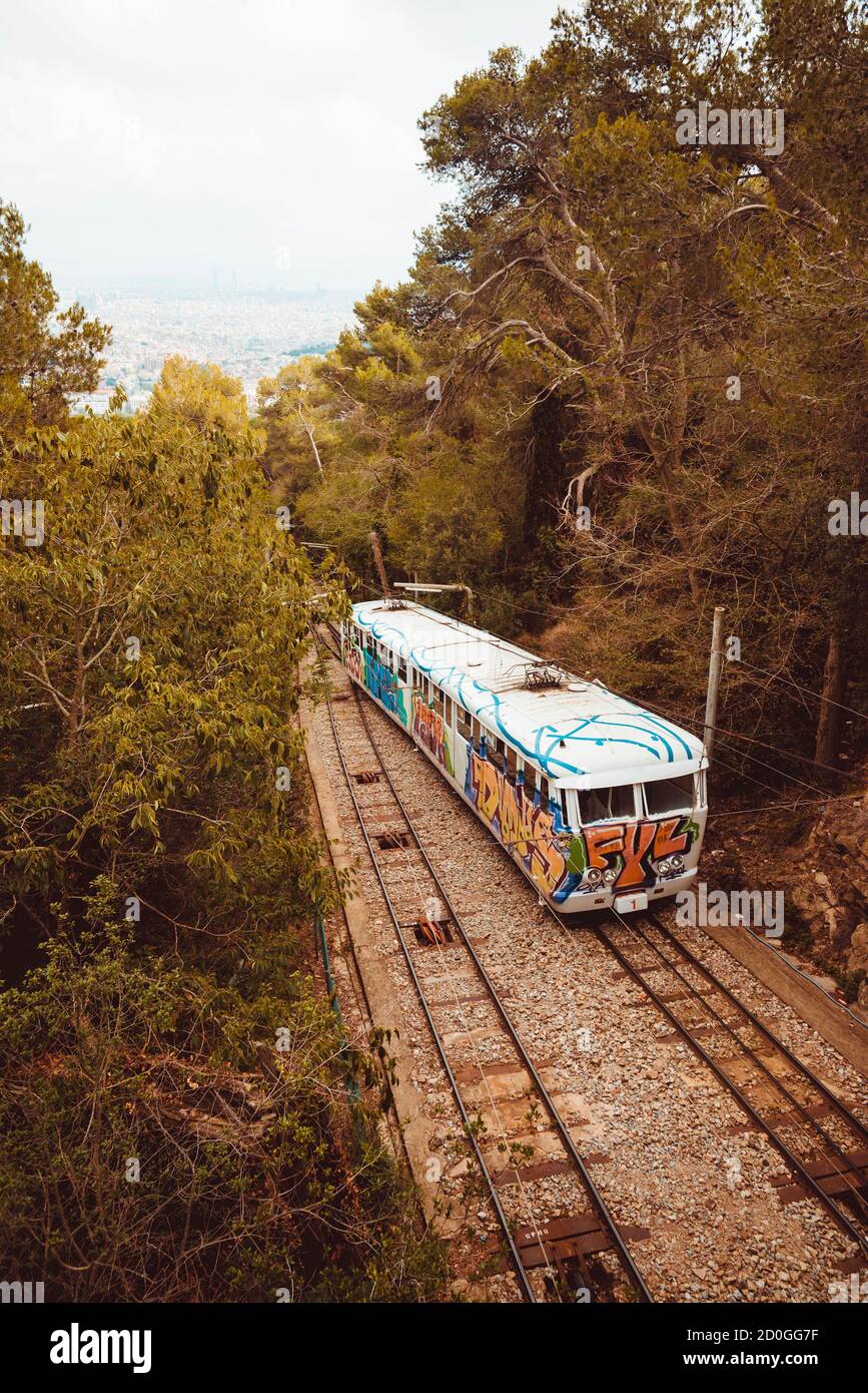 Barcelona, Catalonia, Spain, October 02, 2016. Funicular accession to ...
