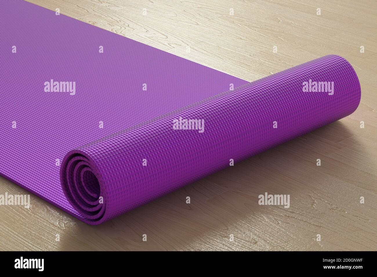 3d rendering purple yoga mat on the floor Stock Photo - Alamy