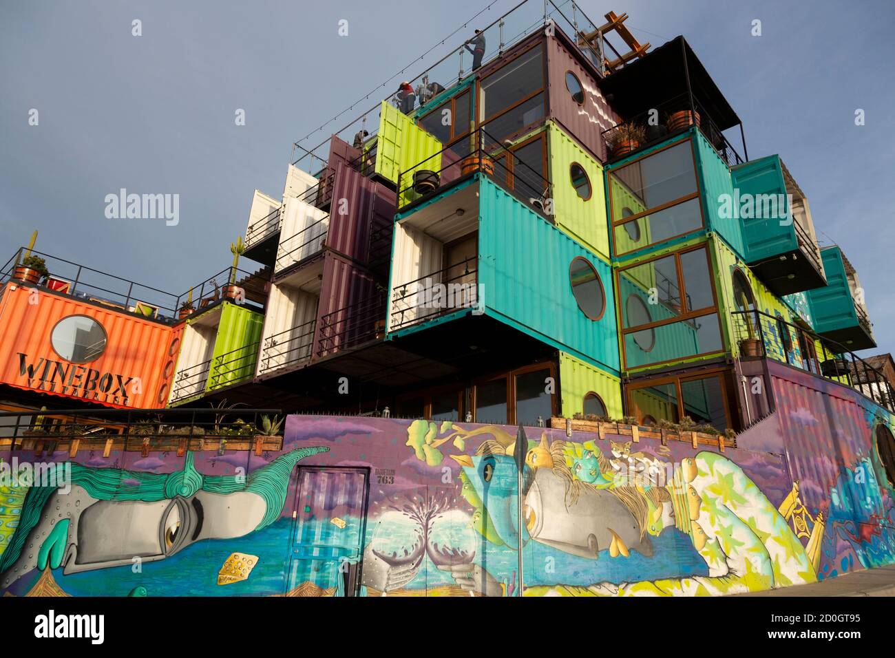 Valparaiso, Chile - 2019-07-30 - Wine Box hotel is built entirely from ...